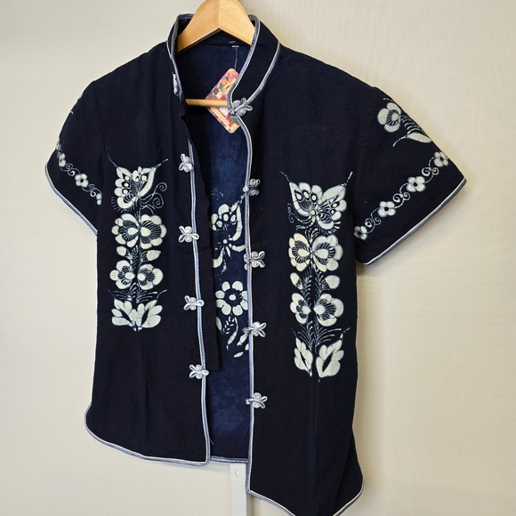 Unique Vintage | Tops | Vintage Embroidered Asian Inspired Top Mandarin ...